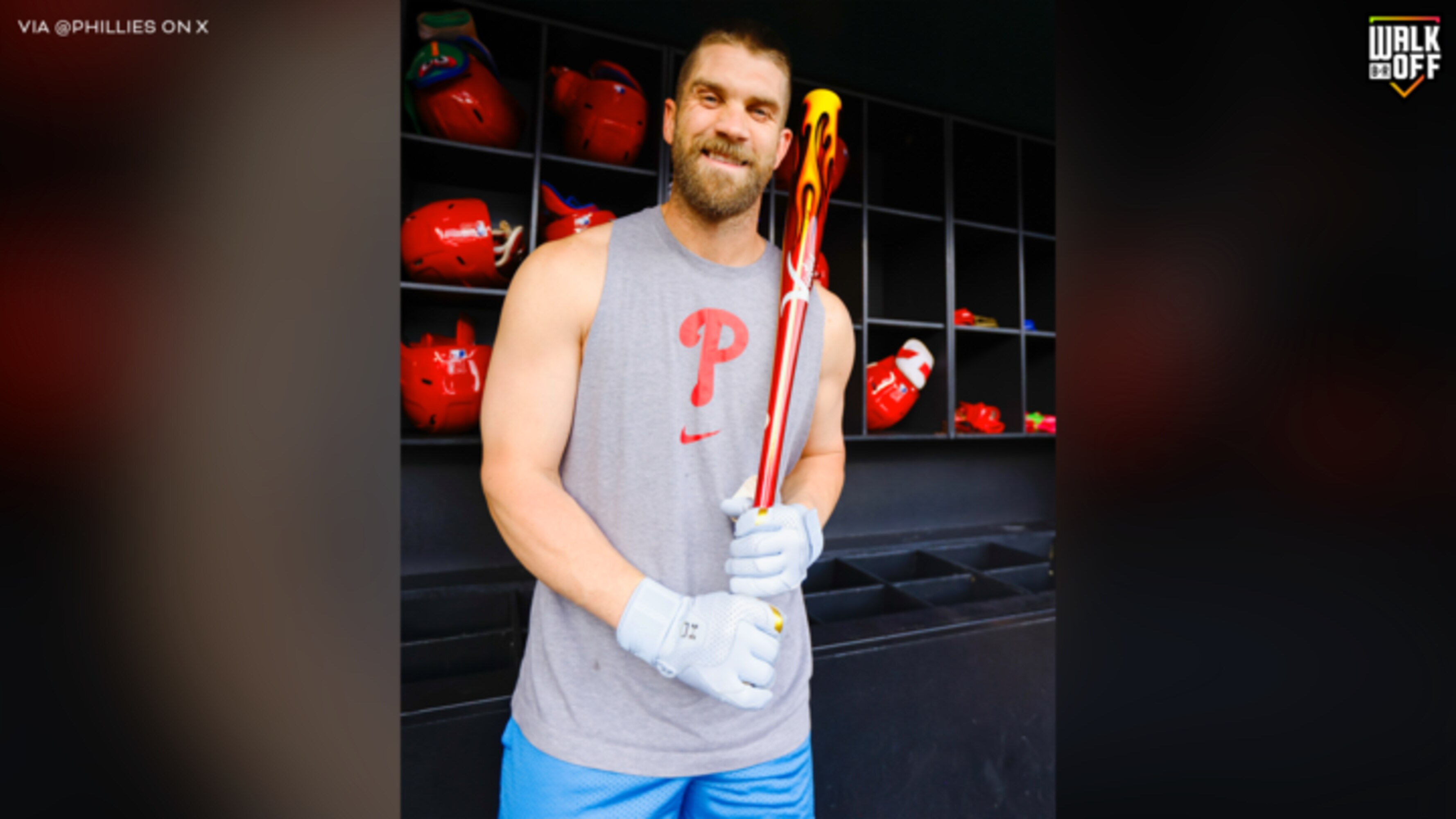 Phillies' Bryce Harper Debuts Fire-Themed Bat in Photo Before MLB ...