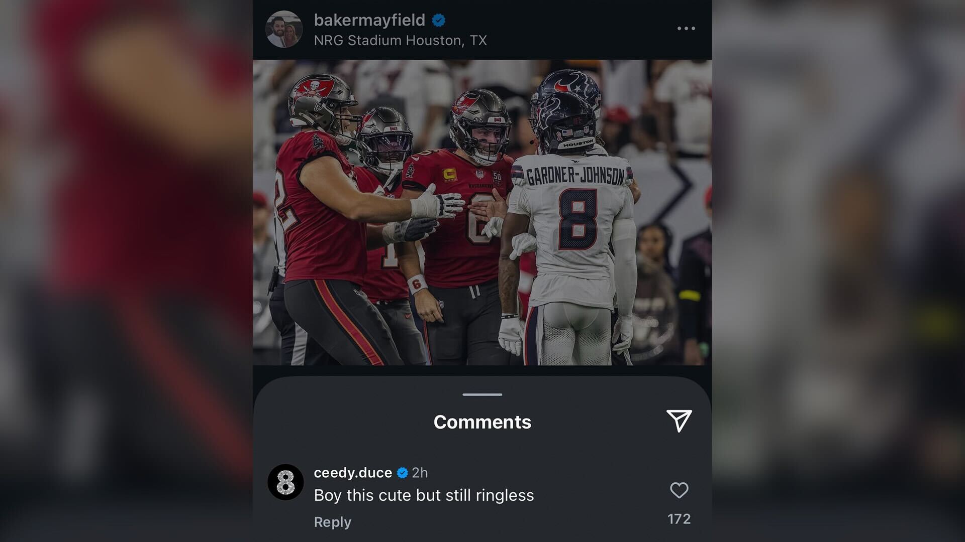 Baker Mayfield Trolls Gardner-Johnson, Texans in Photo After Bucs' Win, '10 Toes Down'