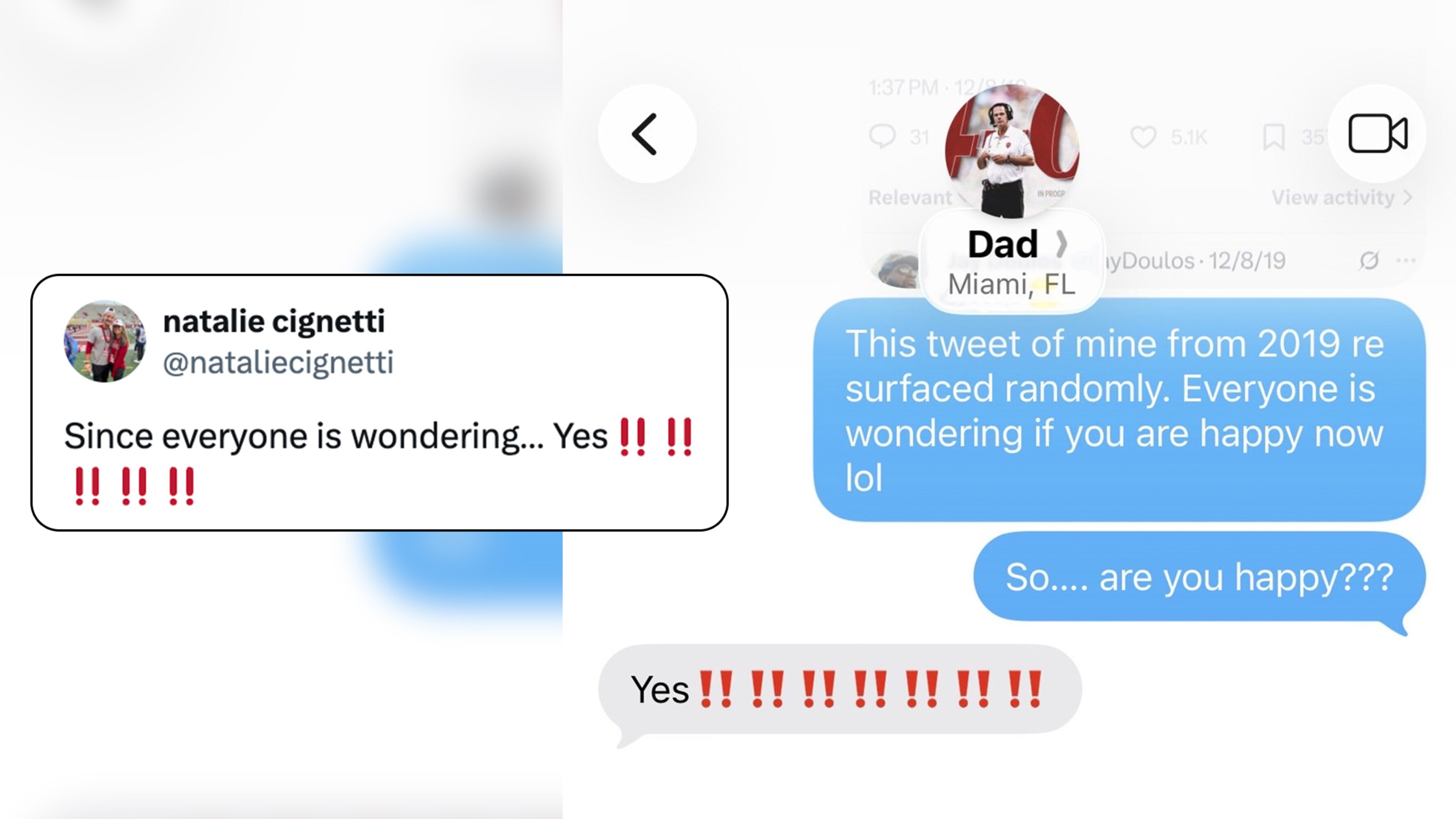 Curt Cignetti's Daughter Natalie Shares Photo of Text Exchange with ...