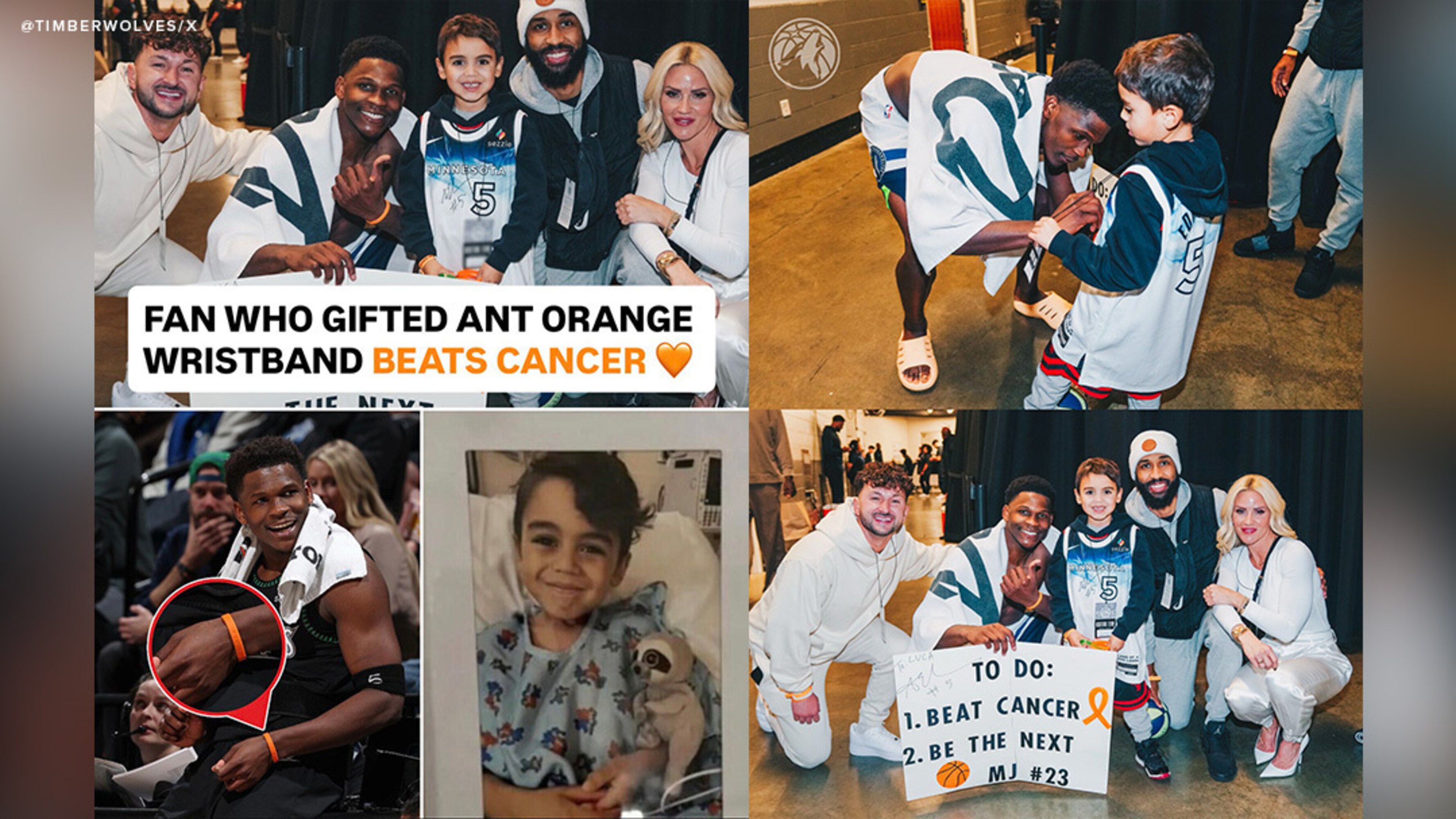 Anthony Edwards Fan Luca Who Gave Wolves Star Orange Wristband Beats Cancer
