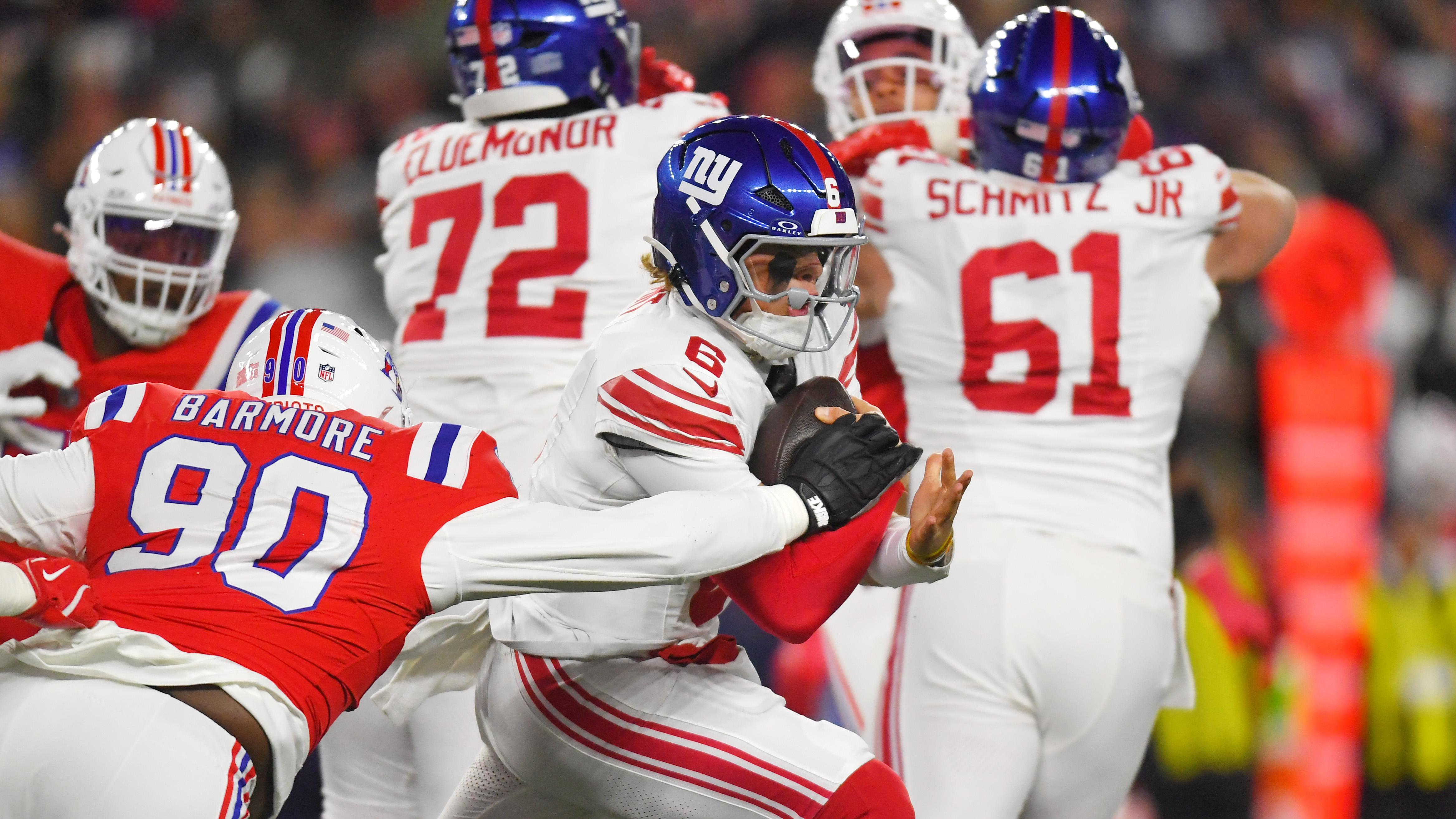 Jaxson Dart Reacts to Viral Hit from Patriots LB, Will Giants QB Change ...