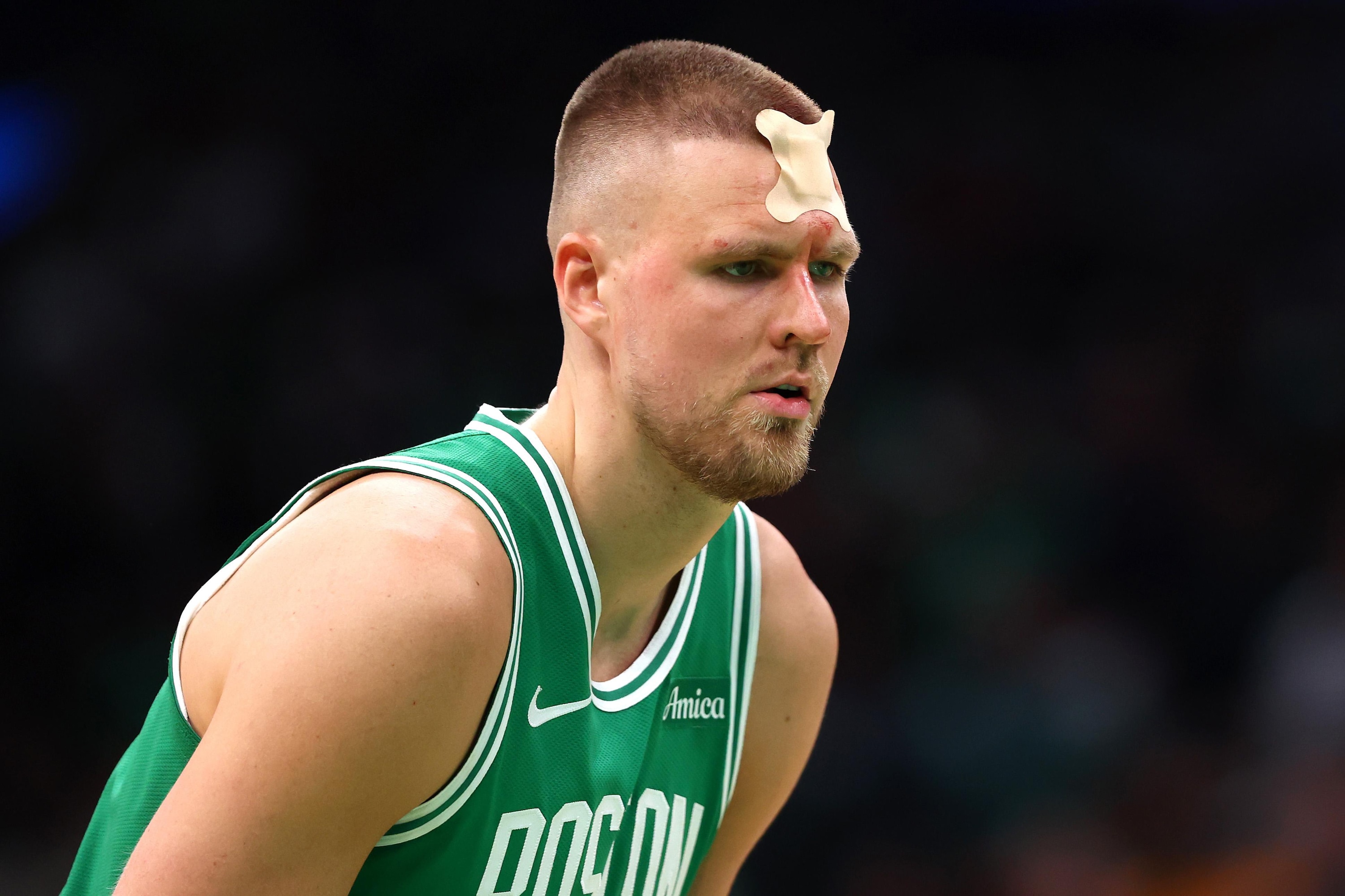 Celtics' Kristaps Porzingis Bloodied After Hit to Head vs. Magic, Injury Seen in Photo