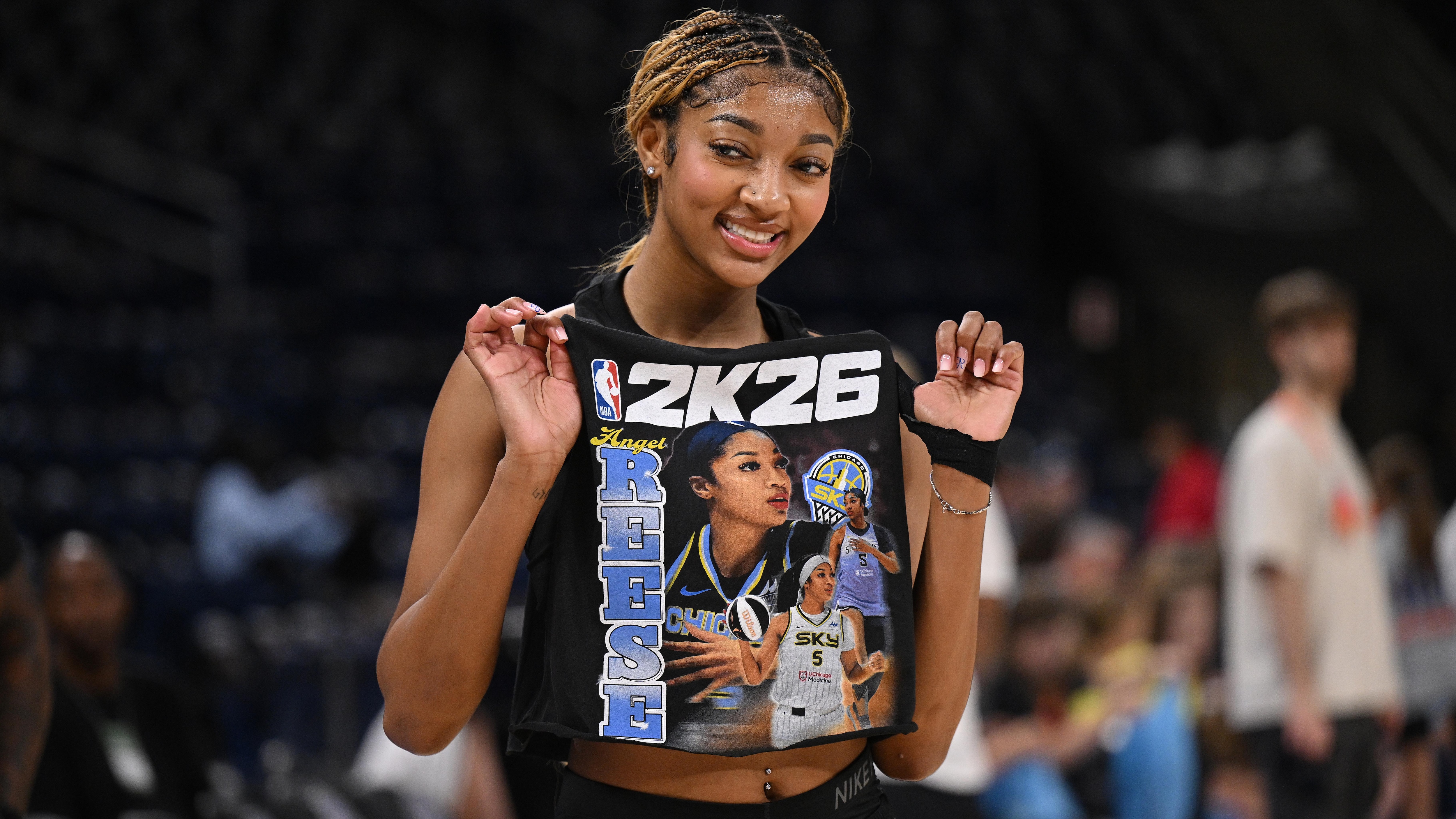 Angel Reese Rocks NBA 2K26 Cover T-Shirt in Photos, Videos Before Sky's Game vs. Lynx